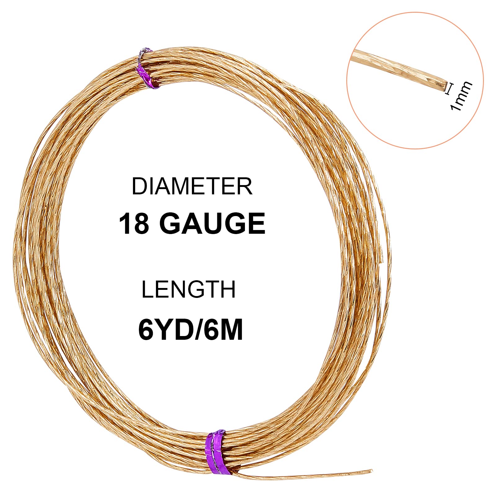 BENECREAT 20Ft Engraved Textured Brass Wire, 20 Gauge Jewelry Craft Copper Wire for Ring Making, Beading Wrapping and Other Jewelry Craft