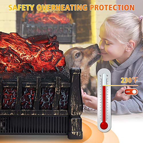 LIFEPLUS Electric Fireplace Log Heater, 21 Inch Fireplace Insert w/Remote Control 8H Timer Realistic Flame Ember Bed Adjustable Brightness, Overheat Protection, Fake Fire for Christmas Home Decor