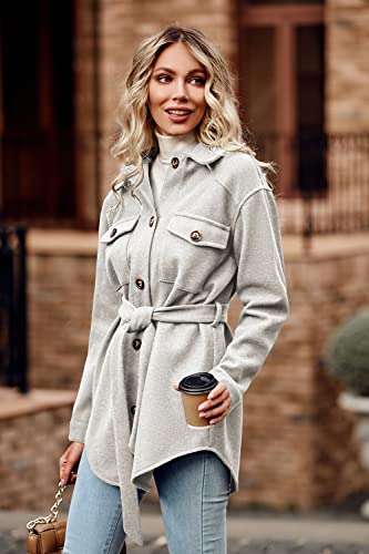 PRETTYGARDEN Women's Fall Fashion Winter Trench Coats Lapel Button Down Peacoat Belted Outerwear Casual Jackets (Grey White,Medium)