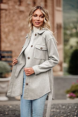 PRETTYGARDEN Women's Fall Fashion Winter Trench Coats Lapel Button Down Peacoat Belted Outerwear Casual Jackets (Grey White,Medium)