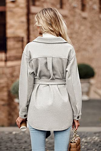 PRETTYGARDEN Women's Fall Fashion Winter Trench Coats Lapel Button Down Peacoat Belted Outerwear Casual Jackets (Grey White,Medium)