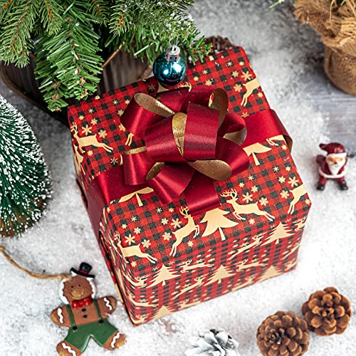 RUSPEPA Christmas Wrapping Paper,Kraft Paper - Red and Black Plaid Reindeer Design - 24 Inches x 100 Feet