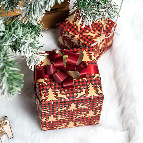 RUSPEPA Christmas Wrapping Paper,Kraft Paper - Red and Black Plaid Reindeer Design - 24 Inches x 100 Feet