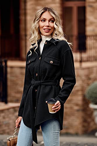 PRETTYGARDEN Women's Fall Fashion Winter Trench Coats Lapel Button Down Peacoat Belted Outerwear Casual Jackets (Black,X-Large)