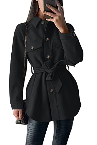 PRETTYGARDEN Women's Fall Fashion Winter Trench Coats Lapel Button Down Peacoat Belted Outerwear Casual Jackets (Black,X-Large)