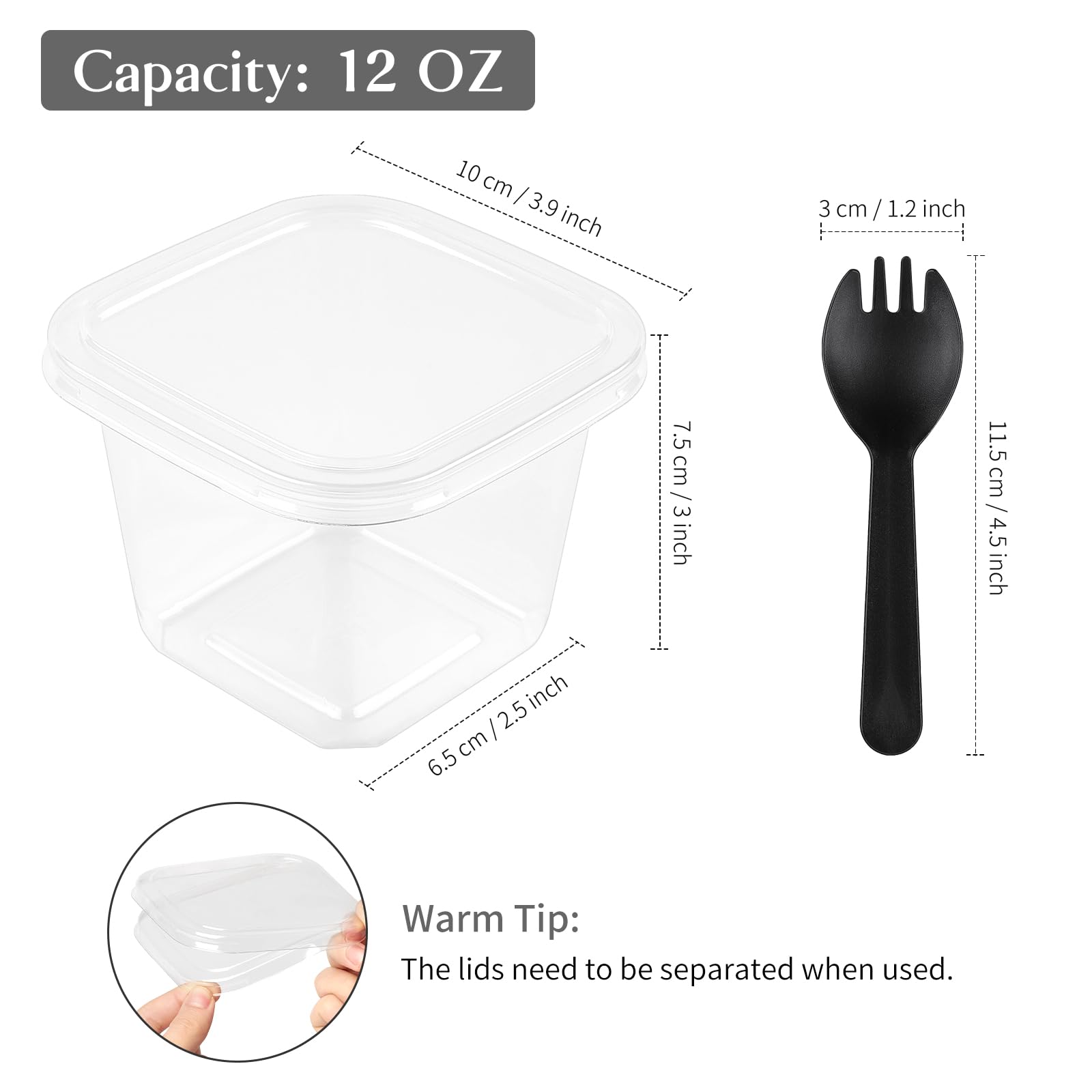 Qeirudu 50 Pack 12 oz Plastic Parfait Cups with Lids and Sporks, Disposable Square Dessert Cups with Lids Cake Containers for Fruits Oatmeal Yogurt Mousse Ice Creams Strawberry Shortcake