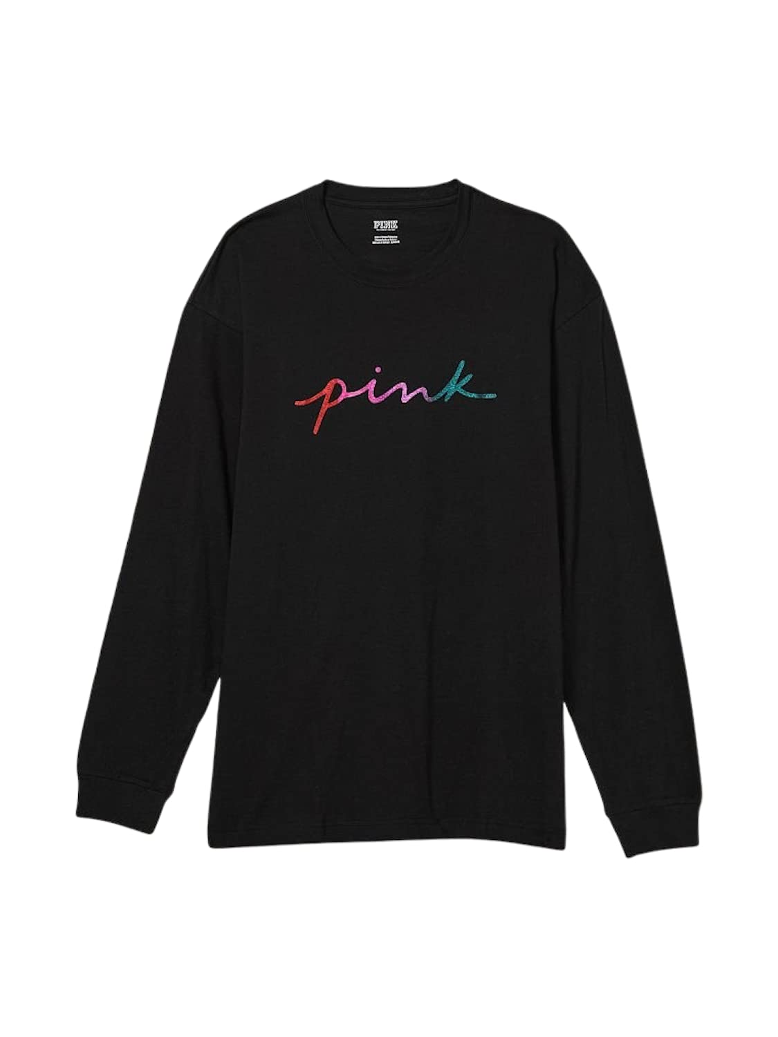 Victoria's Secret Pink Campus Long Sleeve Crew Neck Tee Glitter Shine Size Large Color Black New