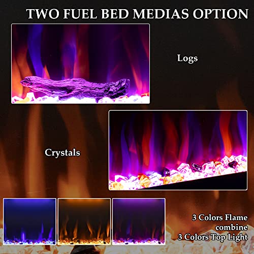 Dreamflame 45inch Linear Electric Fireplace, Recessed & Wall Mounted Fireplace Inserts Electric Heater with Ultra Narrow Bezel, Multiple Flame Effect, Ideal Home Decoration, 750W/1500W, Blackk