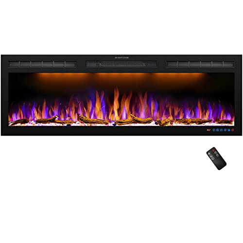 Dreamflame 45inch Linear Electric Fireplace, Recessed & Wall Mounted Fireplace Inserts Electric Heater with Ultra Narrow Bezel, Multiple Flame Effect, Ideal Home Decoration, 750W/1500W, Blackk