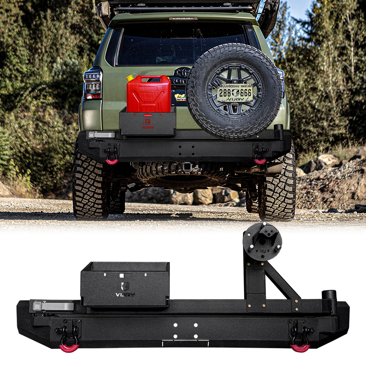 LUYWTE For 2015-2020 Toyota 4Runner Steel Rear Bumper W/Tire Carrier&Oil Drum Holder(Black Texture)