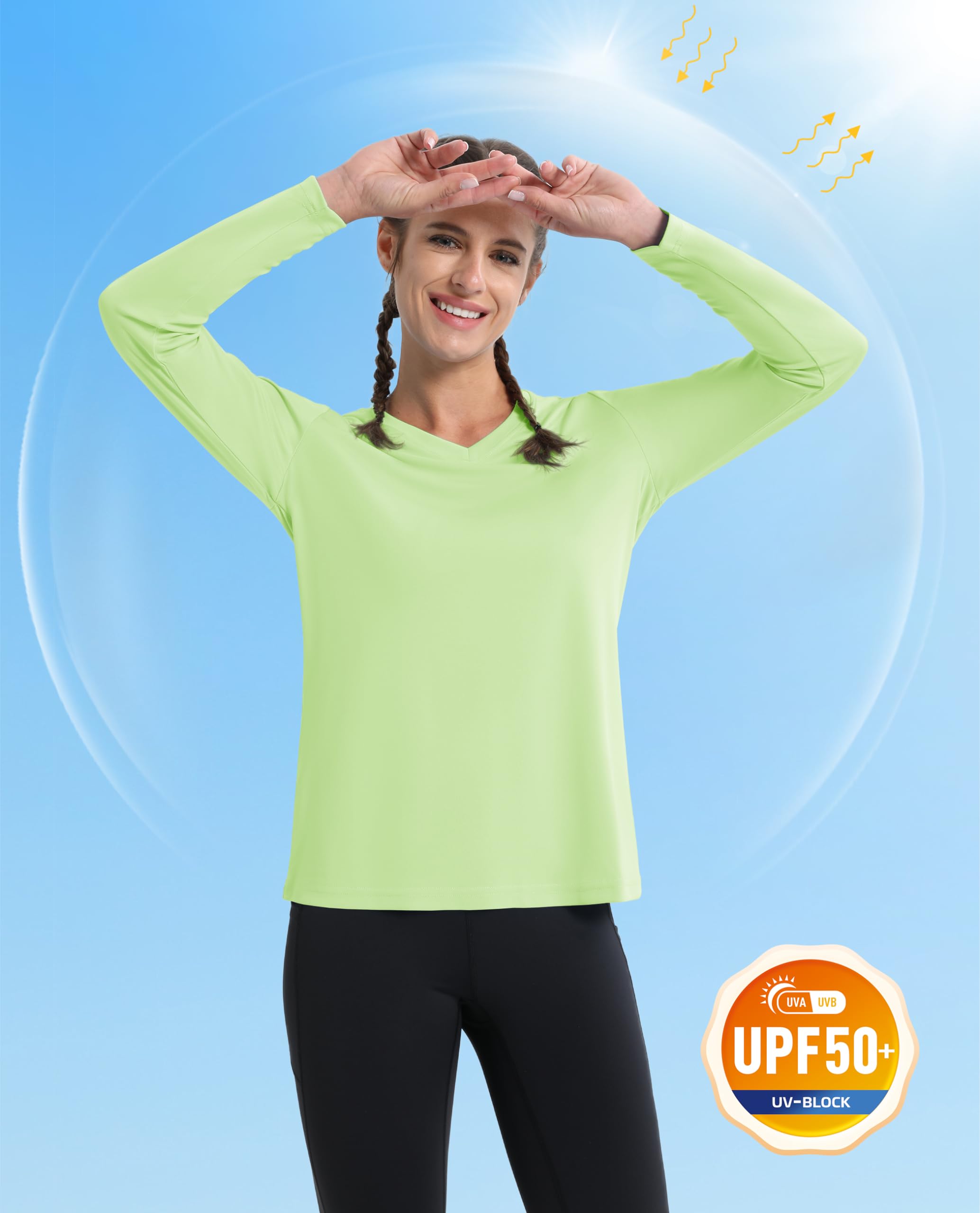 MAGCOMSEN Womens UPF 50+ Sun Protection Shirt Long Sleeve UV Shirt Lightweight Quick Dry Hiking Outdoor Pale Green, S
