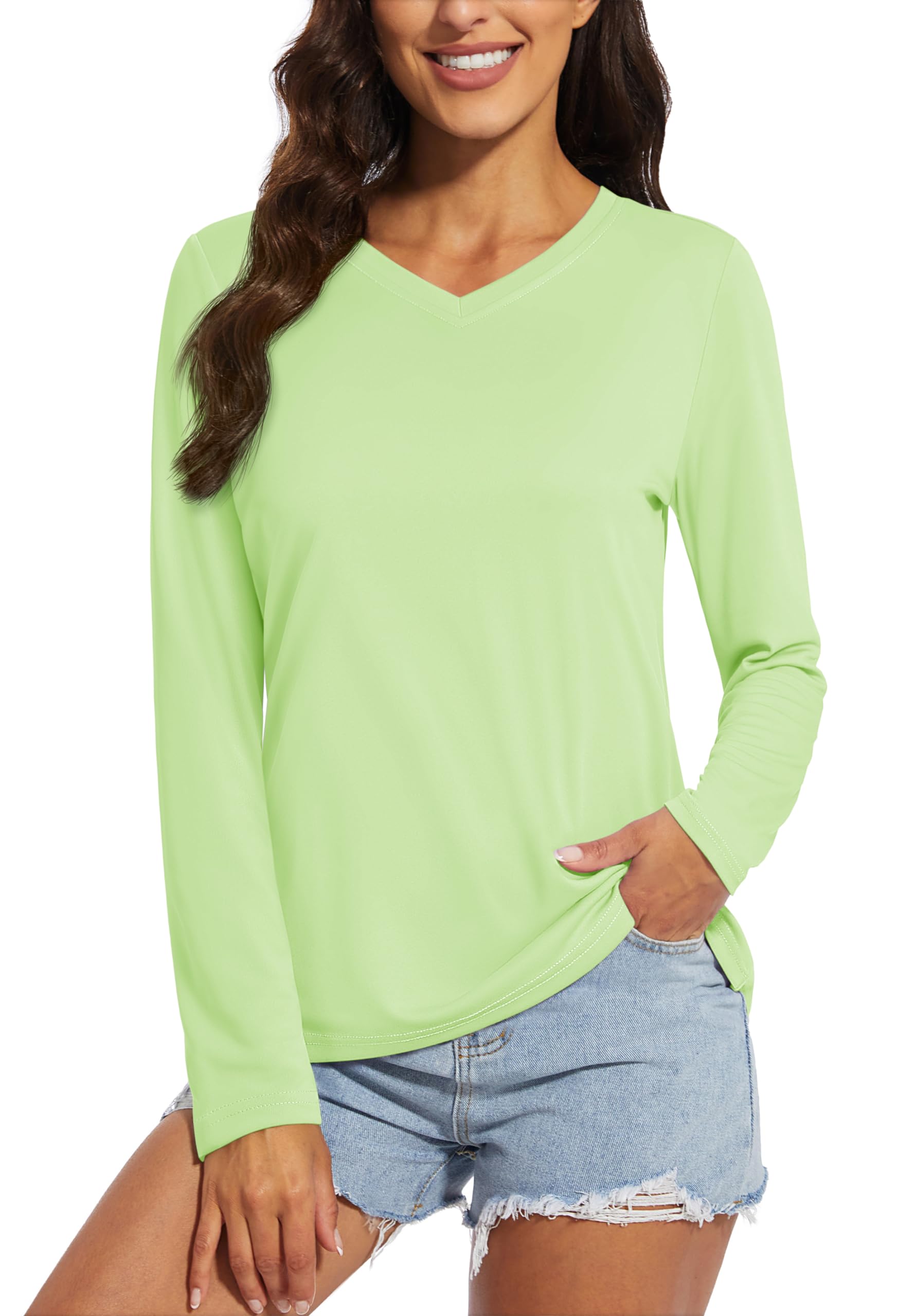 MAGCOMSEN Womens UPF 50+ Sun Protection Shirt Long Sleeve UV Shirt Lightweight Quick Dry Hiking Outdoor Pale Green, S