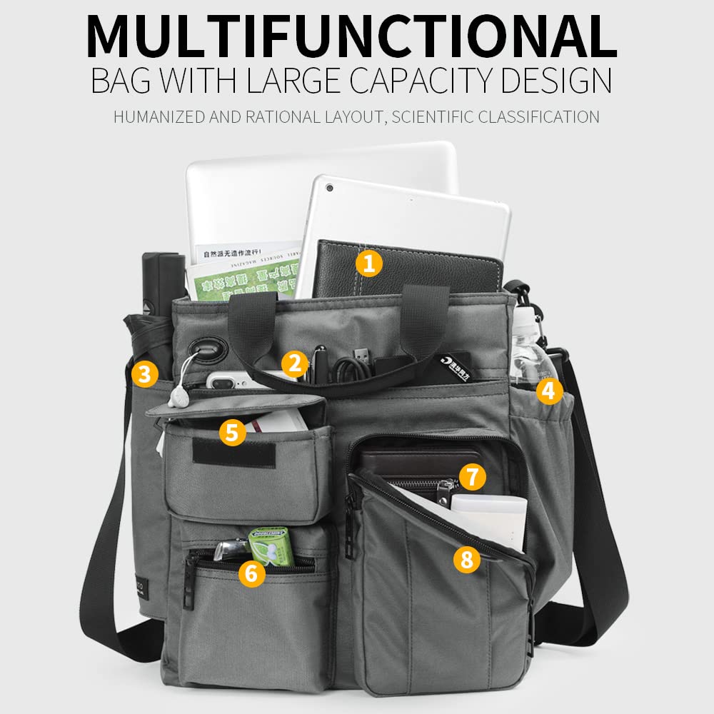 IX INOXTO Mens Messenger Bag Laptop Shoulder Bag Computer Work Office Bag Waterproof Briefcases for Travel Work (grey)