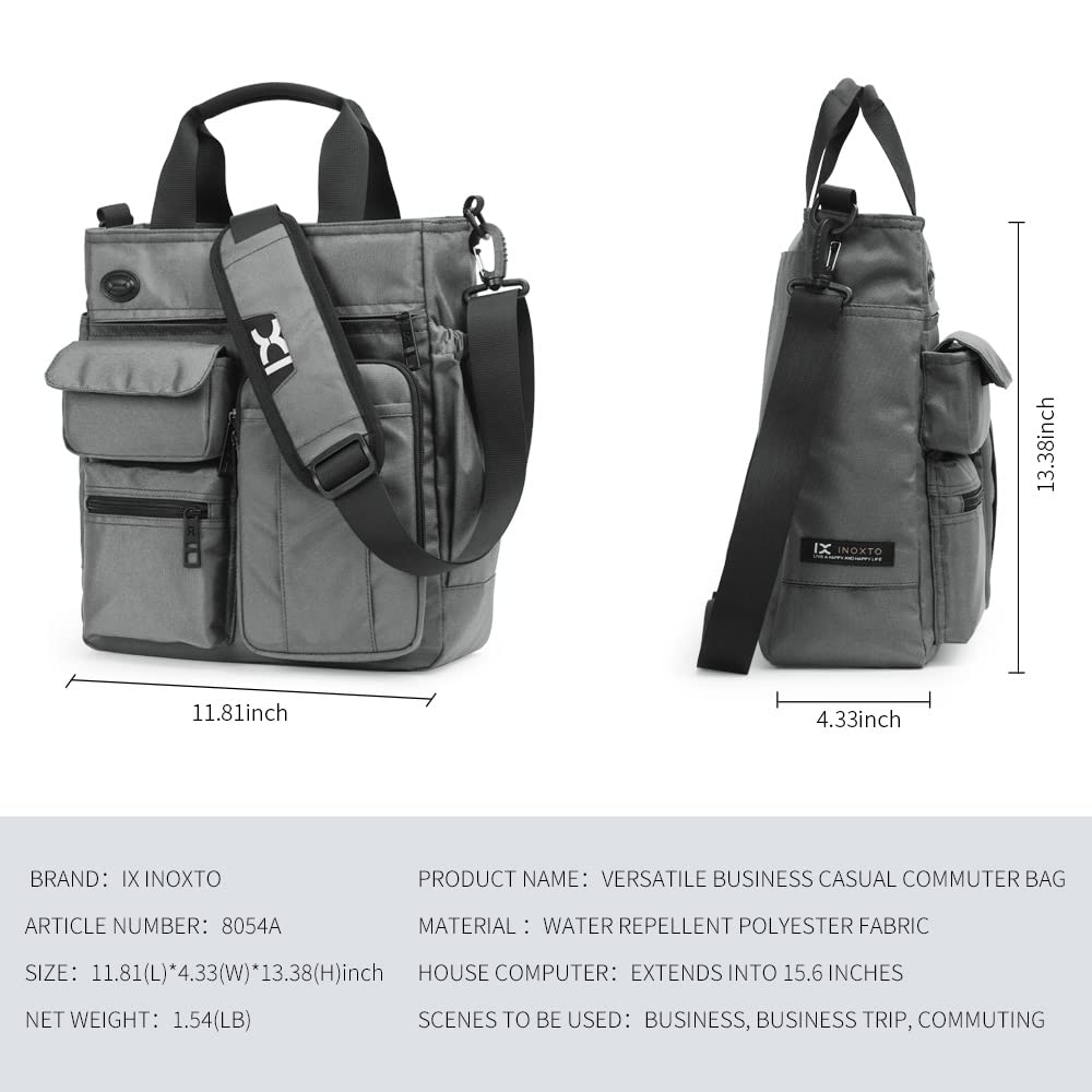 IX INOXTO Mens Messenger Bag Laptop Shoulder Bag Computer Work Office Bag Waterproof Briefcases for Travel Work (grey)
