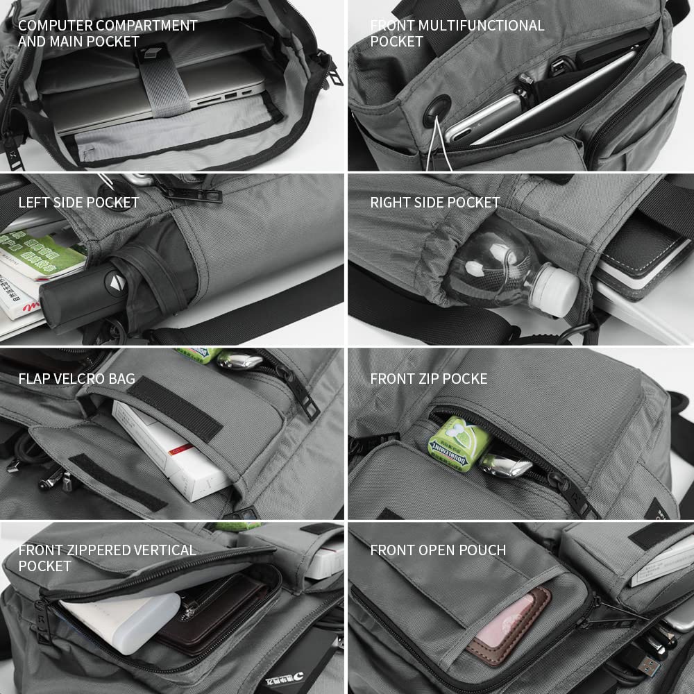 IX INOXTO Mens Messenger Bag Laptop Shoulder Bag Computer Work Office Bag Waterproof Briefcases for Travel Work (grey)