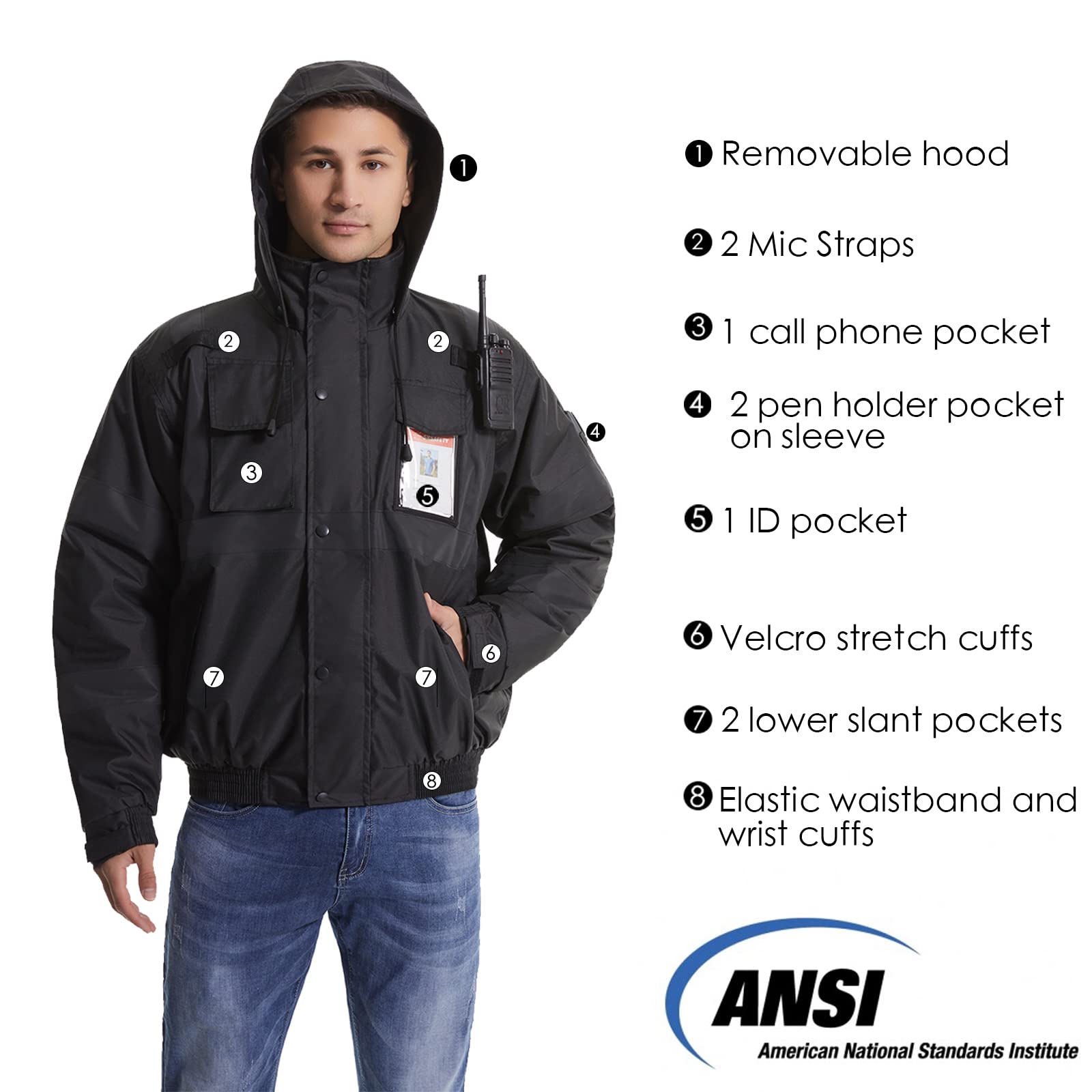 SKSAFETY High Visibility Reflective Jackets for Men, Waterproof Safety Jacket for Men with Pockets, Black Work Construction Coats for Winter Cold Weather,2XL, 1 Pack