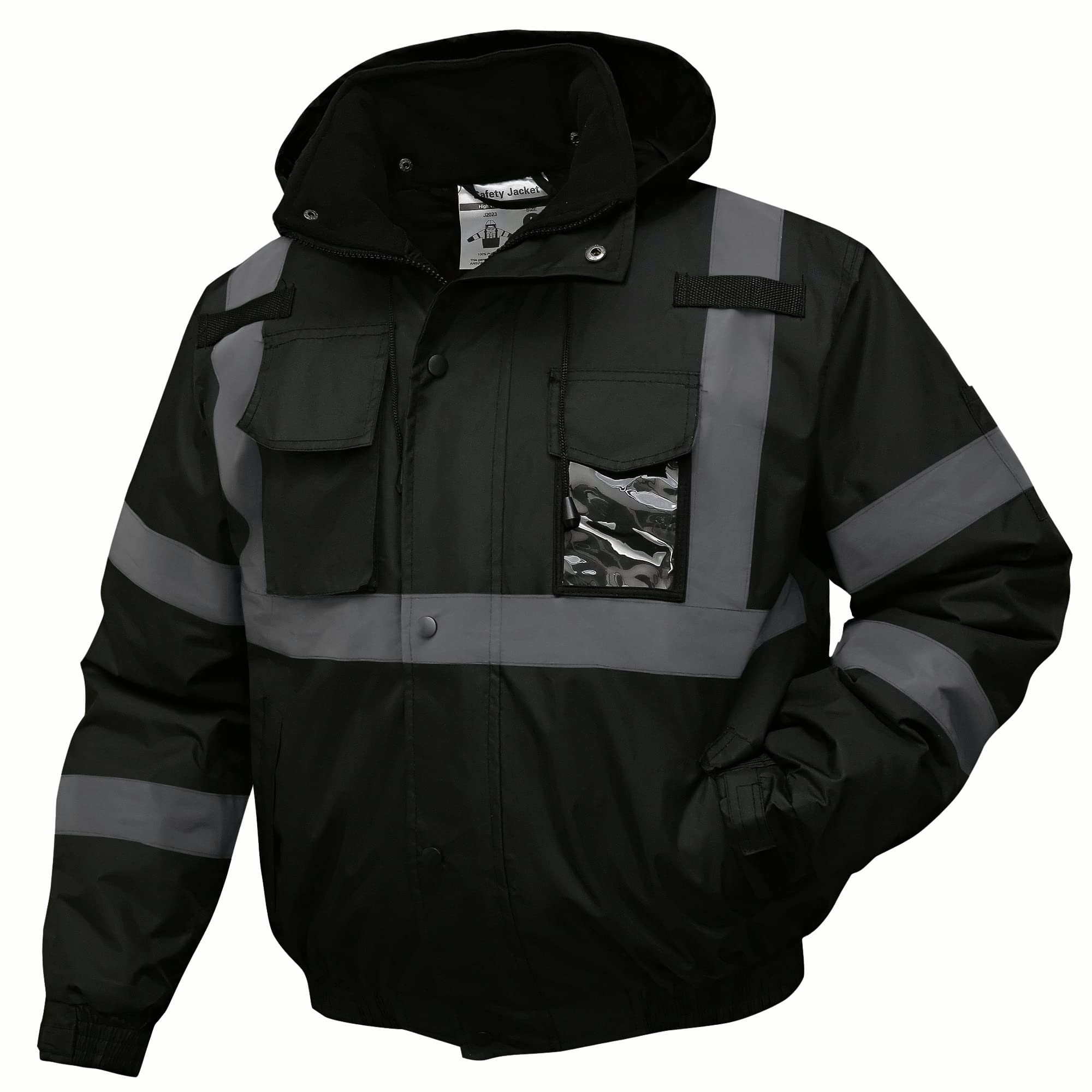 SKSAFETY High Visibility Reflective Jackets for Men, Waterproof Safety Jacket for Men with Pockets, Black Work Construction Coats for Winter Cold Weather,2XL, 1 Pack
