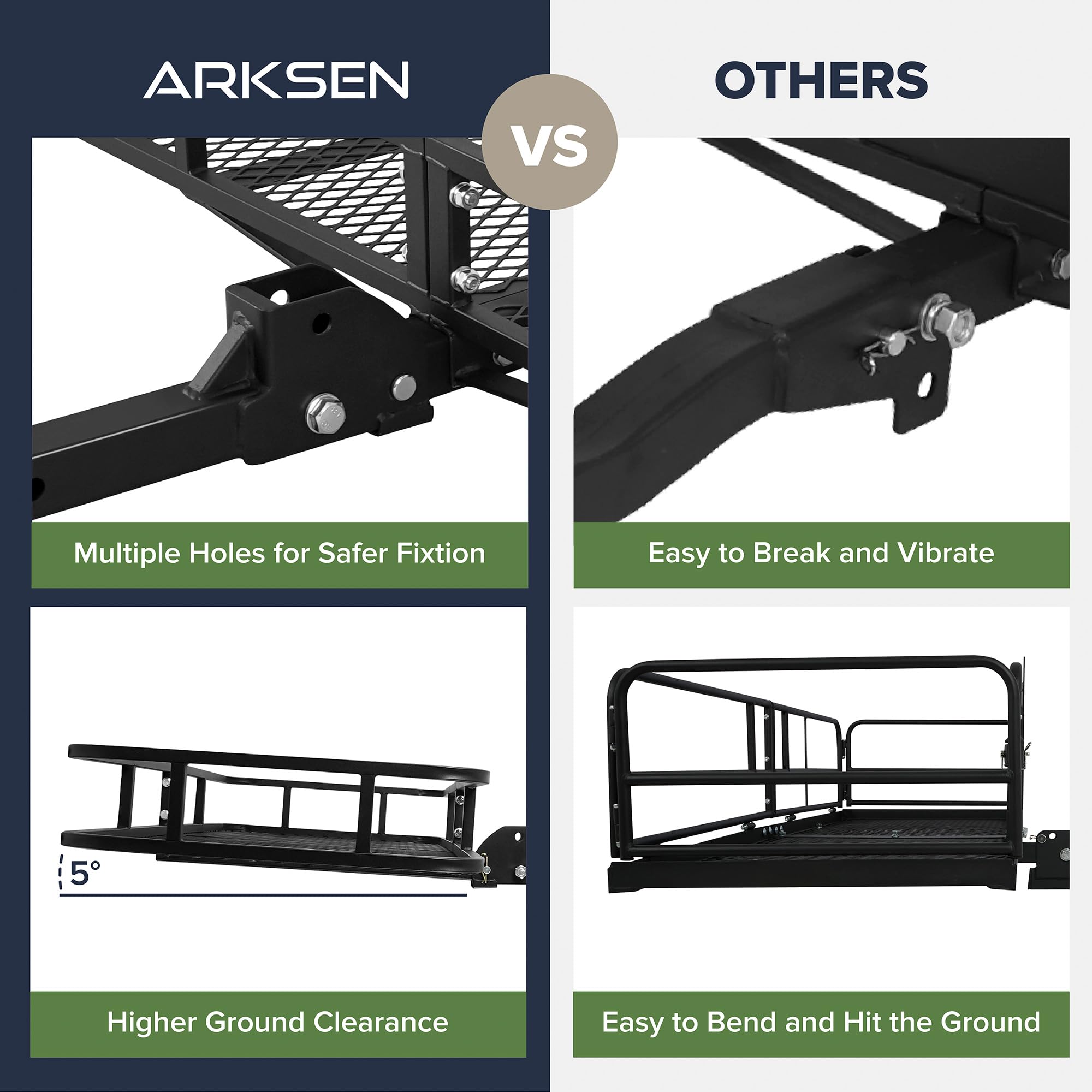 ARKSEN 60 x 24 Inch Folding Cargo Rack Carrier 500 Lbs Heavy Duty Capacity 2 Inch Receiver Luggage Basket Hitch Fold Up for SUV Pickup Camping Traveling Black
