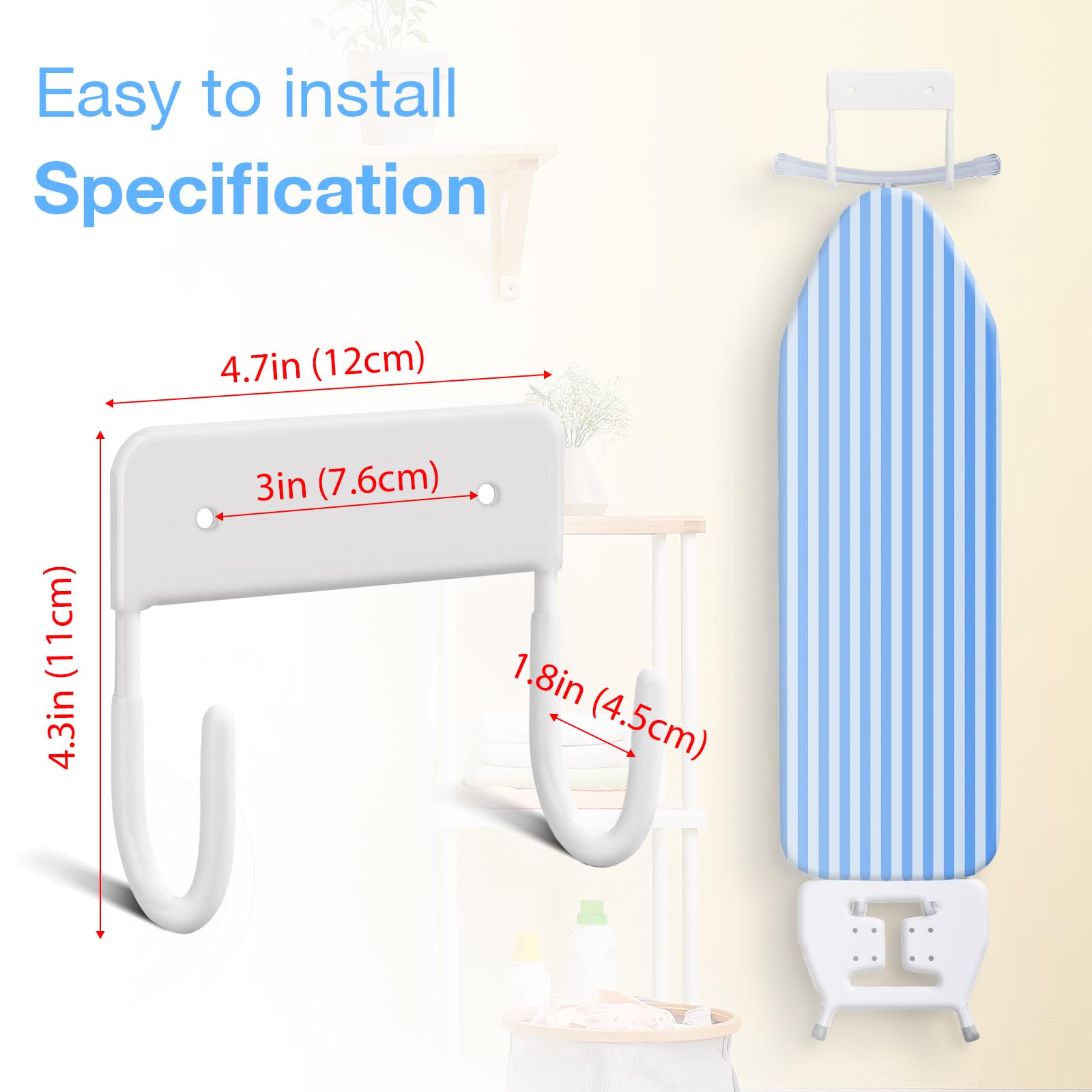 RIUOTA Ironing Board Wall Mount Ironing Board Hanger Wall Mount for Laundry Rooms,White