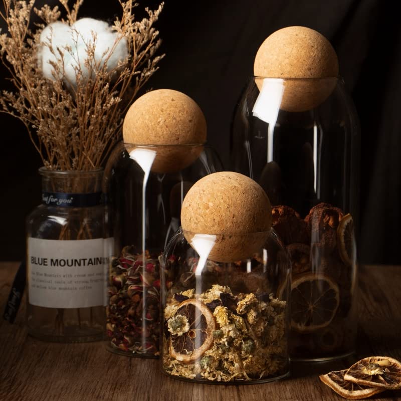 IVAILEX Glass Jars with Cork Lids, Candy Jar with Lid, Coffee jar for Counter, Cookie Jar with Airtight Lids, Clear Glass Jar for Candy, Tea, Coffee Bean, Sugar, Spices, Apothecary etc (950ml/32oz)