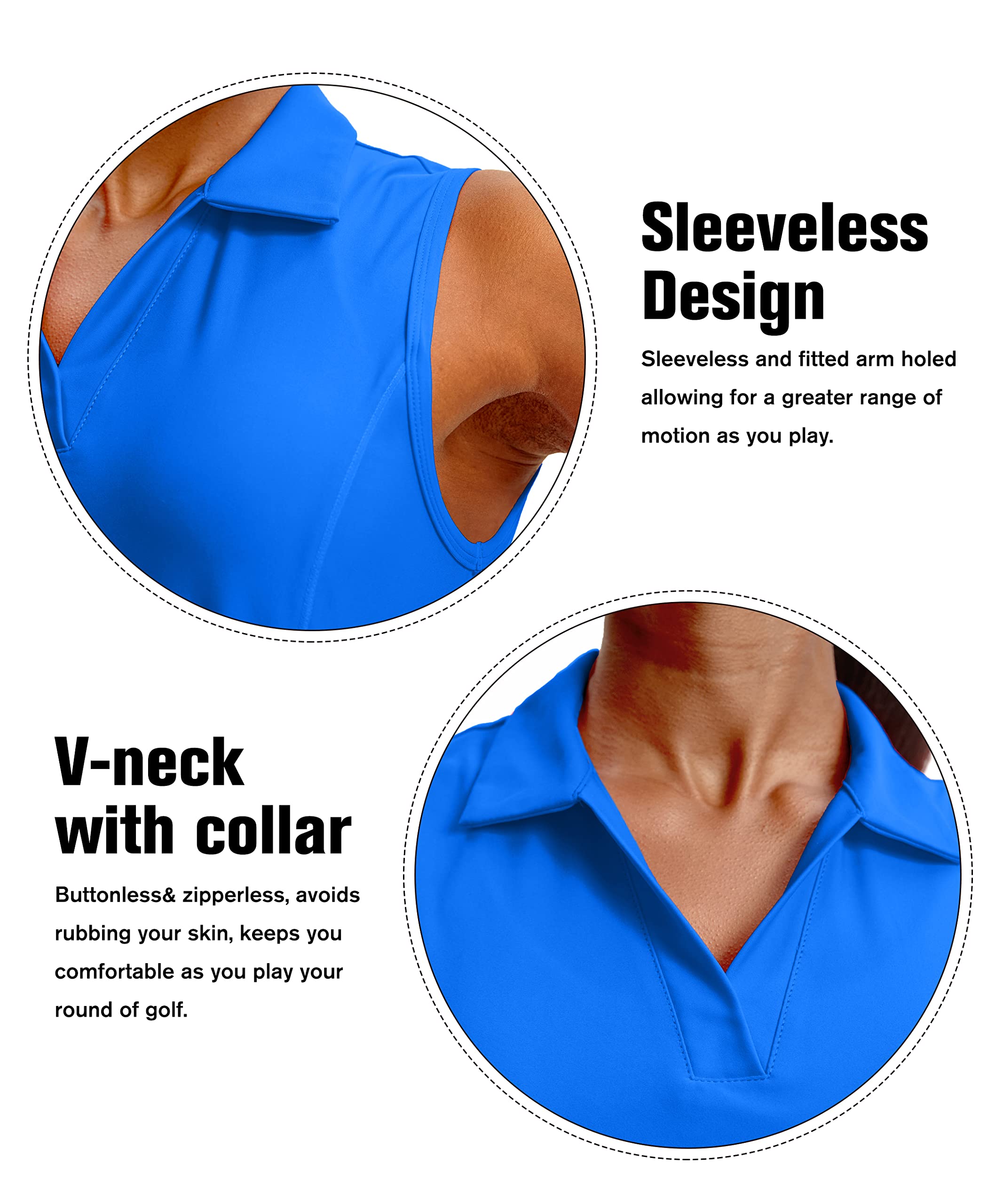G Gradual Women's Sleeveless Golf Polo Shirts Tennis Quick Dry Collared Tank Tops V-Neck Polos for Women(Blue,XL)