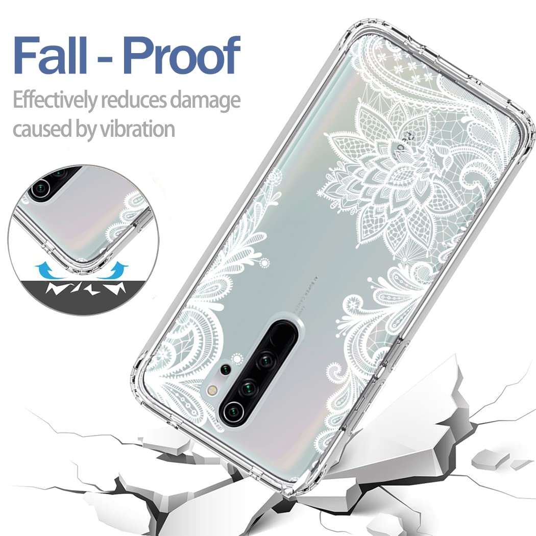 Tothedu Phone Case for Redmi Note 8 Pro M1906G7I Case with Tempered-Glass Screen Protector, Cute Clear Mandala Pattern Full Body Protective Cover Cases for Xiaomi Redmi Note 8 Pro (Mandala)