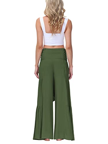 Atoindemiy Women's Boho Elastic High Waisted Ruffle Hem Wide Leg Loose Yoga Palazzo Pants with Belt (XL, SLJH004)