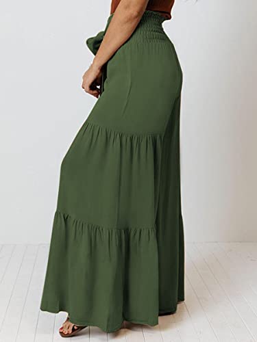 Atoindemiy Women's Boho Elastic High Waisted Ruffle Hem Wide Leg Loose Yoga Palazzo Pants with Belt (XL, SLJH004)