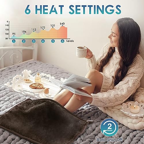 DAILYLIFE Heated Foot Warmers, 20"x24" Electric Heating Pad for Feet with 6 Heat Settings, Overheating Protection, 2 Hours Auto-Off, Machine Washable, Brown