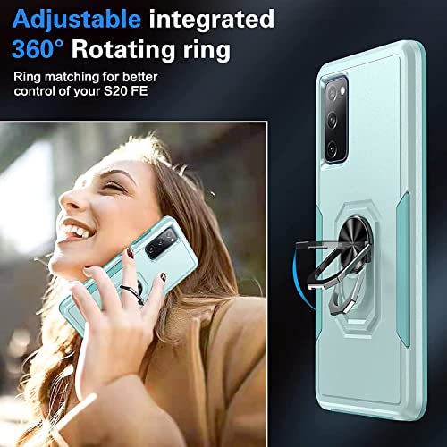 Oneagle for Samsung Galaxy S20 FE Case 5G, [4 in 1 ] S20 Fe 5G Case with [9H Glass Screen Protector+ Lens Protector] Built in [ 360° Ring Stand] Military Shockproof Phone Case for Samsung S20 Fe