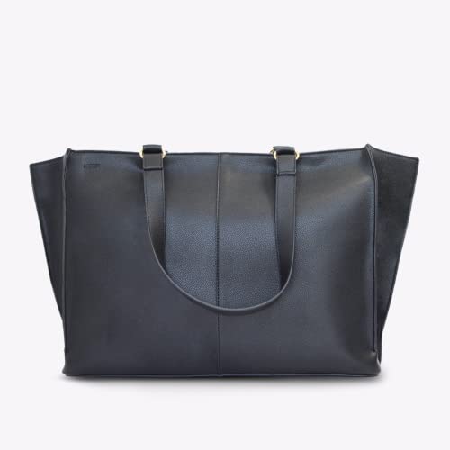MERSI Paloma Carry-All Tote Purse - Vegan Leather Tote Bag With Convertible Luggage Sleeve & Removable Shoulder Strap - Black