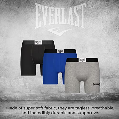 Everlast Mens Boxer Briefs Breathable Underwear for Men - 6 Pack Active Performance Mens Underwear (Large, Grey/Blue/Light Navy)