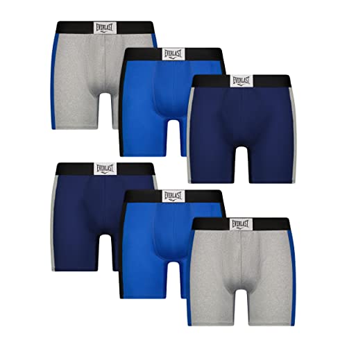 Everlast Mens Boxer Briefs Breathable Underwear for Men - 6 Pack Active Performance Mens Underwear (Large, Grey/Blue/Light Navy)