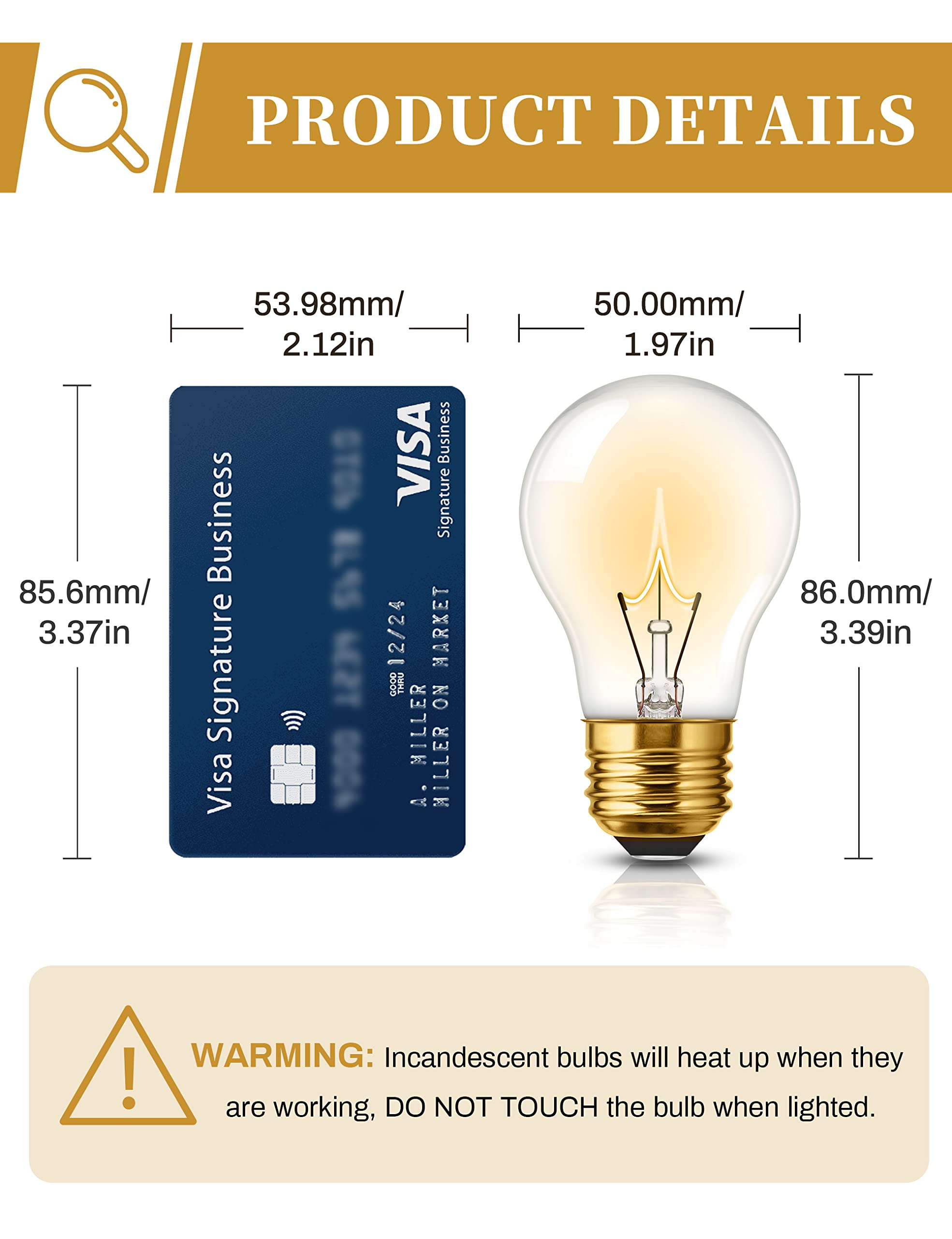 DORESshop Appliance Bulb, Oven Light Bulb, E26 Appliance Light Bulb, A15 40 Watt Appliance Bulb for Oven, Stove, Refrigerator, Microwave, 2 Pack