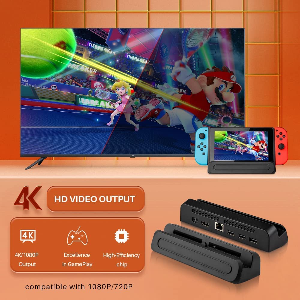 TV Docking Station with 1000M Ethernet for Nintendo Switch,Charging Dock for Nintendo Switch Portable Dock Station,3-Port USB 2.0,USB C to HDMI 4K for Switch, Switch OLED(Not Supported Switch lite)