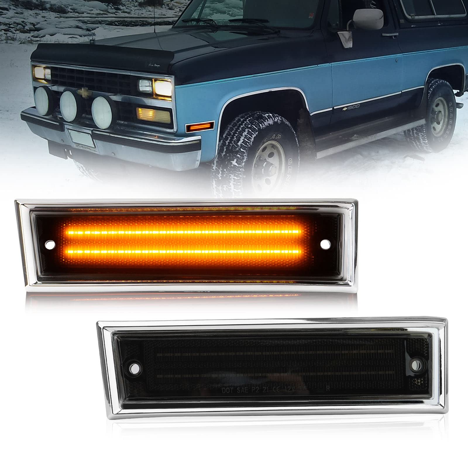 D-Lumina LED Side Marker Lights Smoked Lens for 1981-1991 Chevy C10 C20 C30 GMC C1500 C2500 Suburban Blazer Jimmy, Front Fender LED Side Marker Light, Driver & Passenger Side, Pack of 2