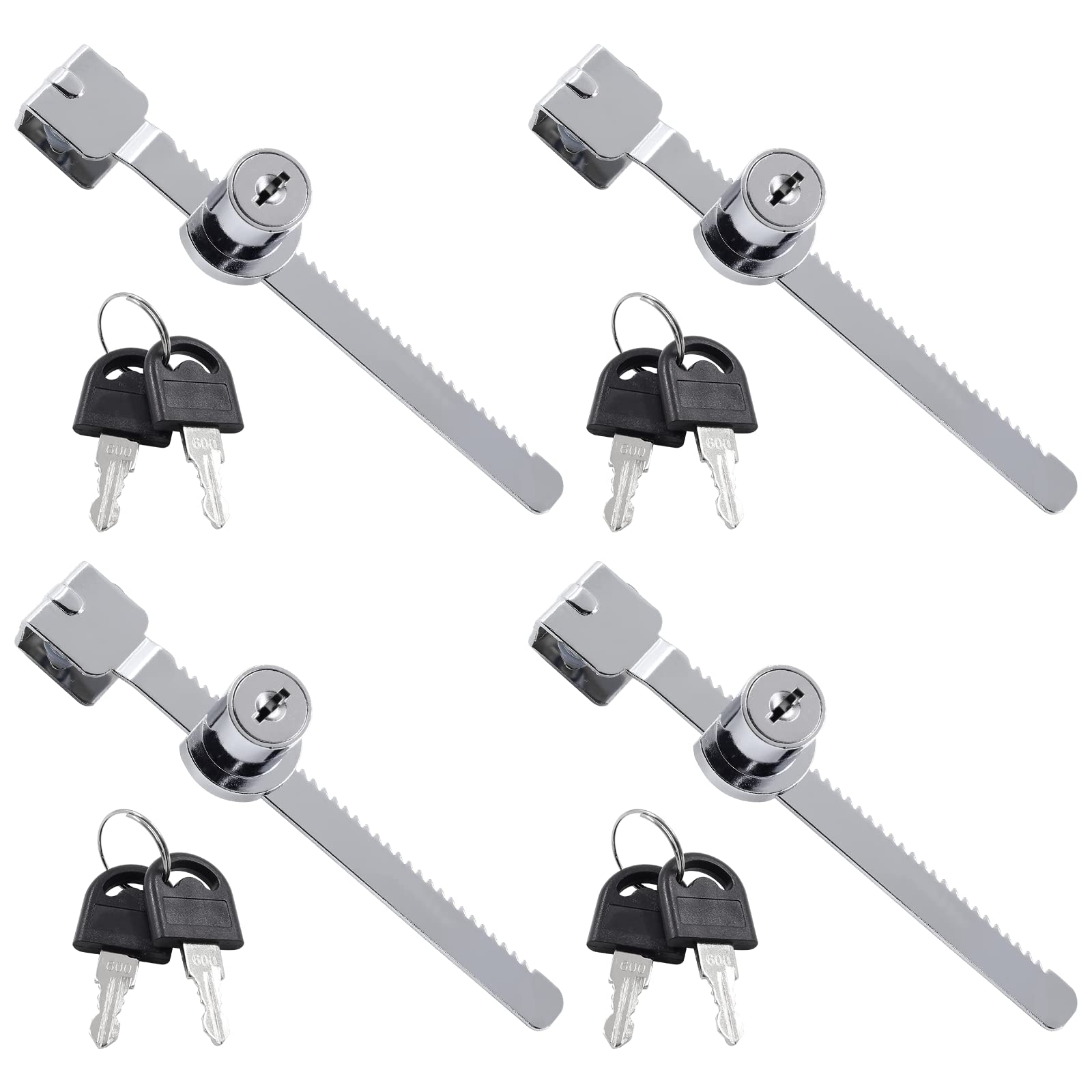BokWin 4Pcs Sliding Glass Door Ratchet Lock Drawer Display Case Showcase Lock with Chrome Finishļ¼Security (Keyed Alike)