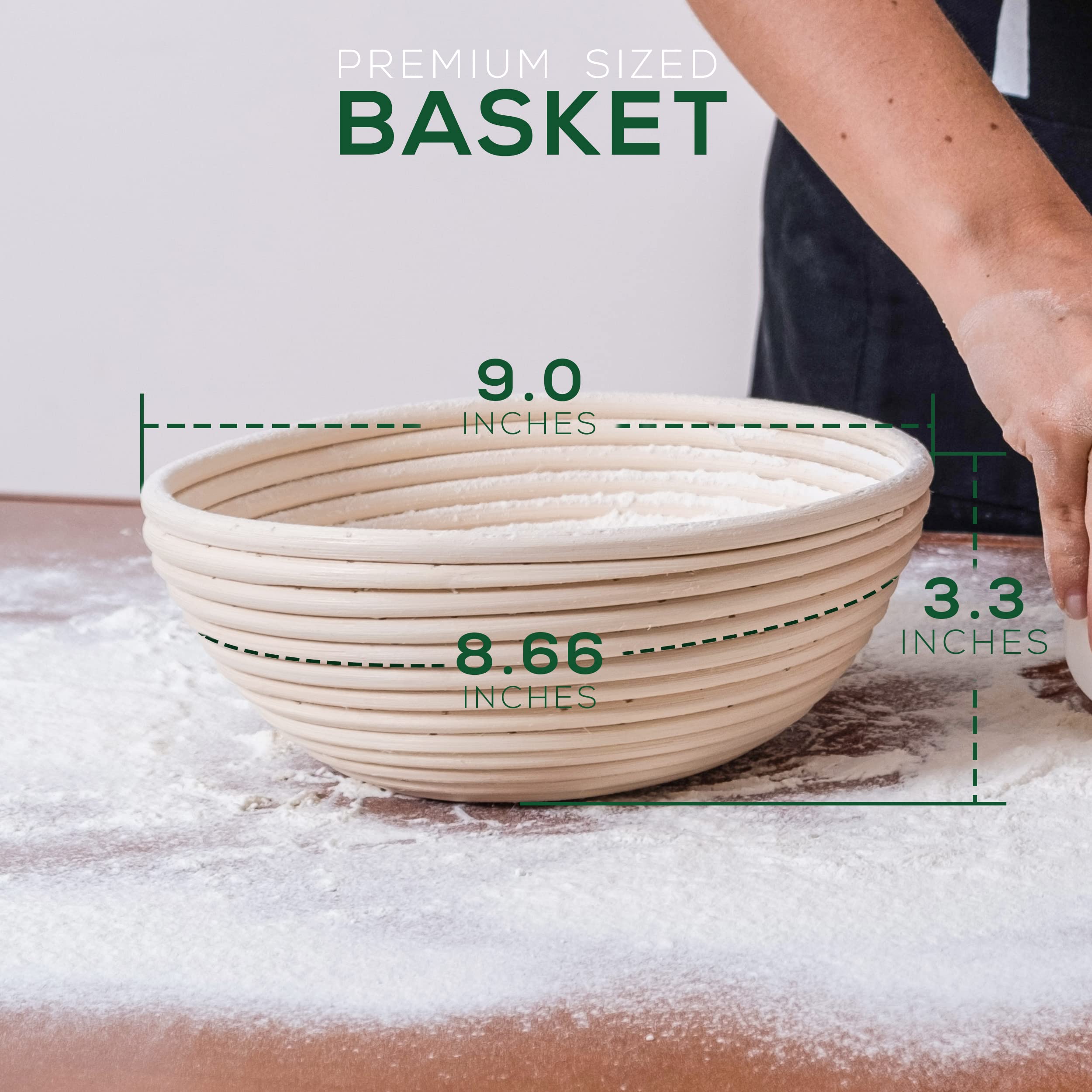 9 Inch HomeGenics Proofing Basket - With Scraper, Cloth Bag, and Recipe Book, Smooth and Splinter-Free Finish Bread Basket, Handcrafted, For Bread Making Tools Supplies