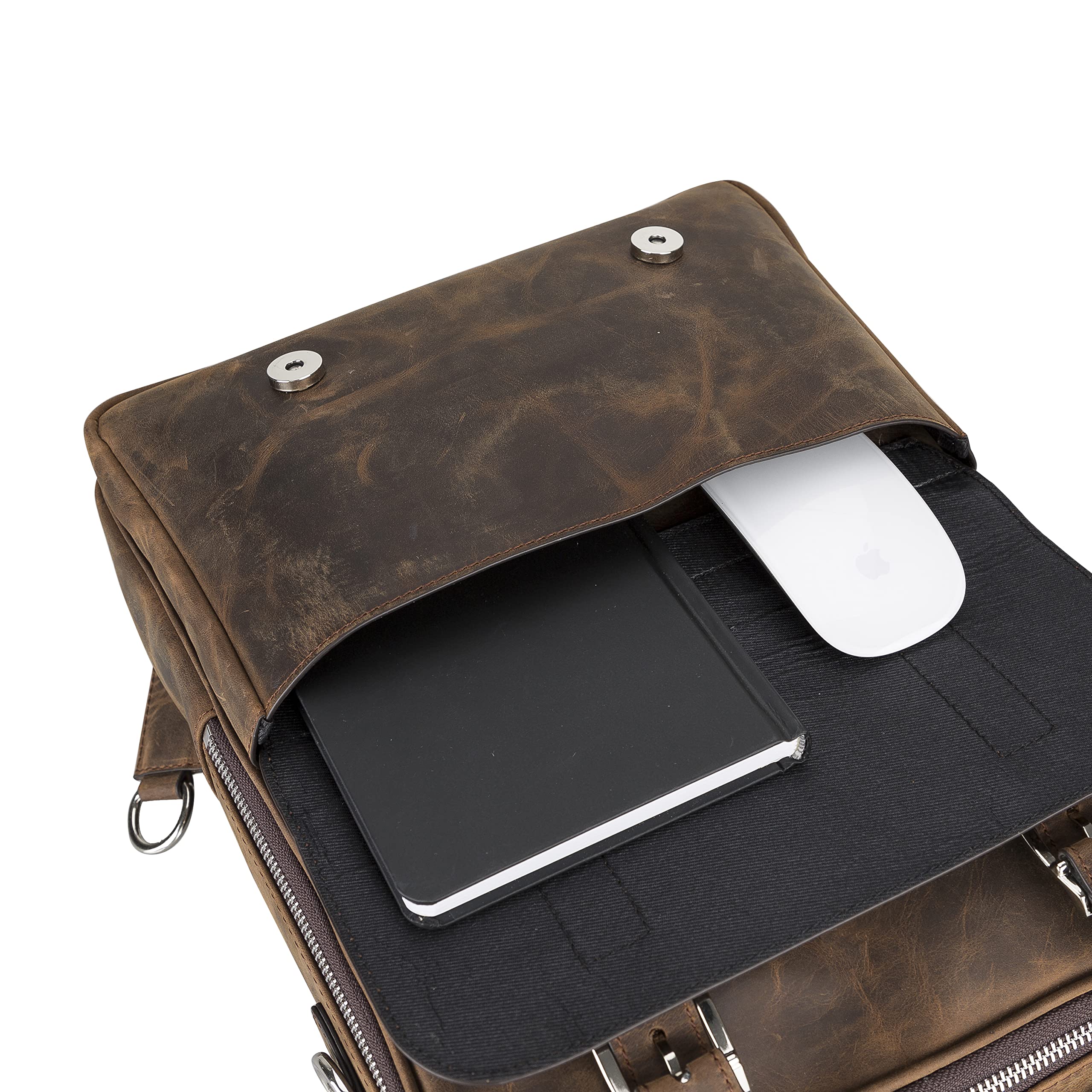 Bayelon Genuine Leather Backpack Vintage Laptop Bag for Women & Men, Travel Daypack, School Bag, Slim Business Bag (Dark Brown)