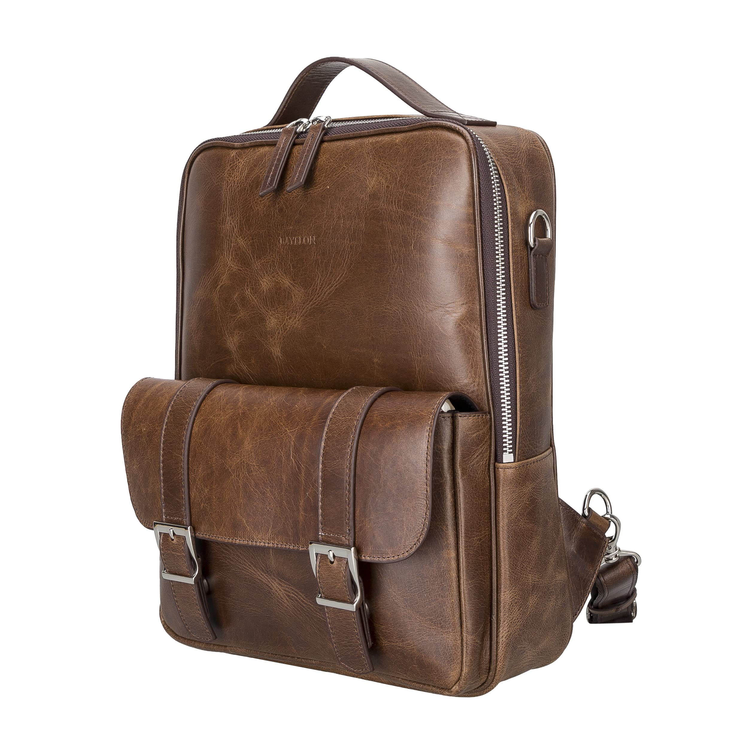 Bayelon Genuine Leather Backpack Vintage Laptop Bag for Women & Men, Travel Daypack, School Bag, Slim Business Bag (Dark Brown)
