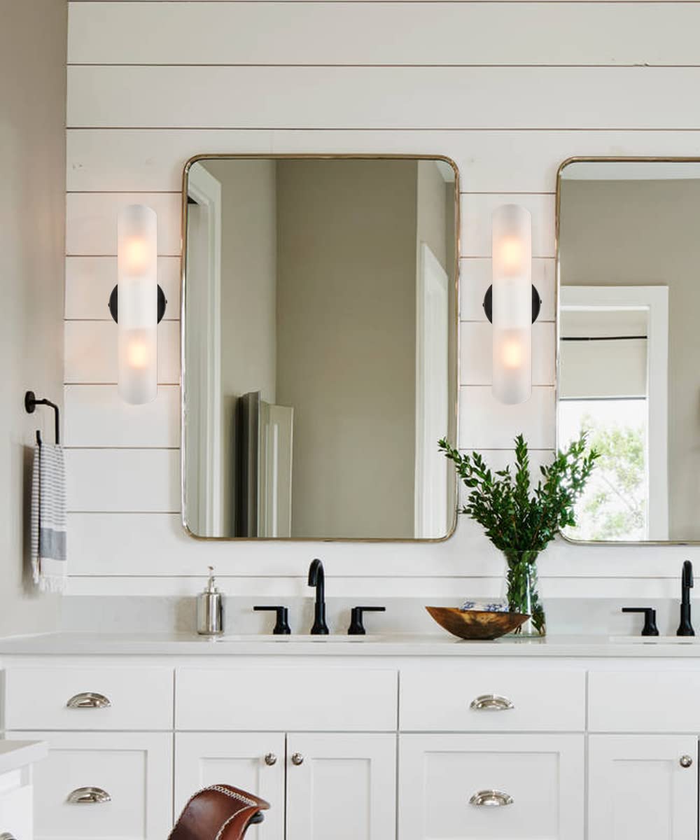 DAYCENT Modern Farmhouse Black Bathroom Light Fixtures Wall Sconces Set of Two Cylinder Sconce Lighting