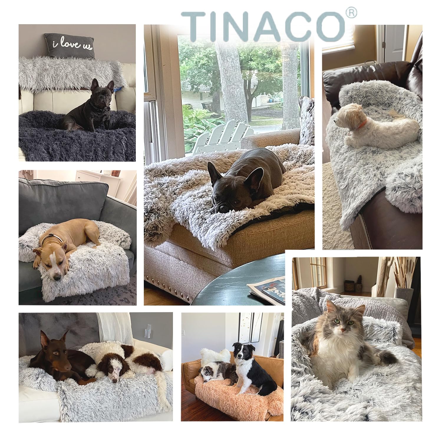 Tinaco Luxurious Calming Dogs/Cats Bed Mats, Washable Removable Couch Cover, Plush Long Fur Mat for Pets, Waterproof Lining, Perfect for Small, Medium and Large Dogs and Cats (Gradient Gray, M)