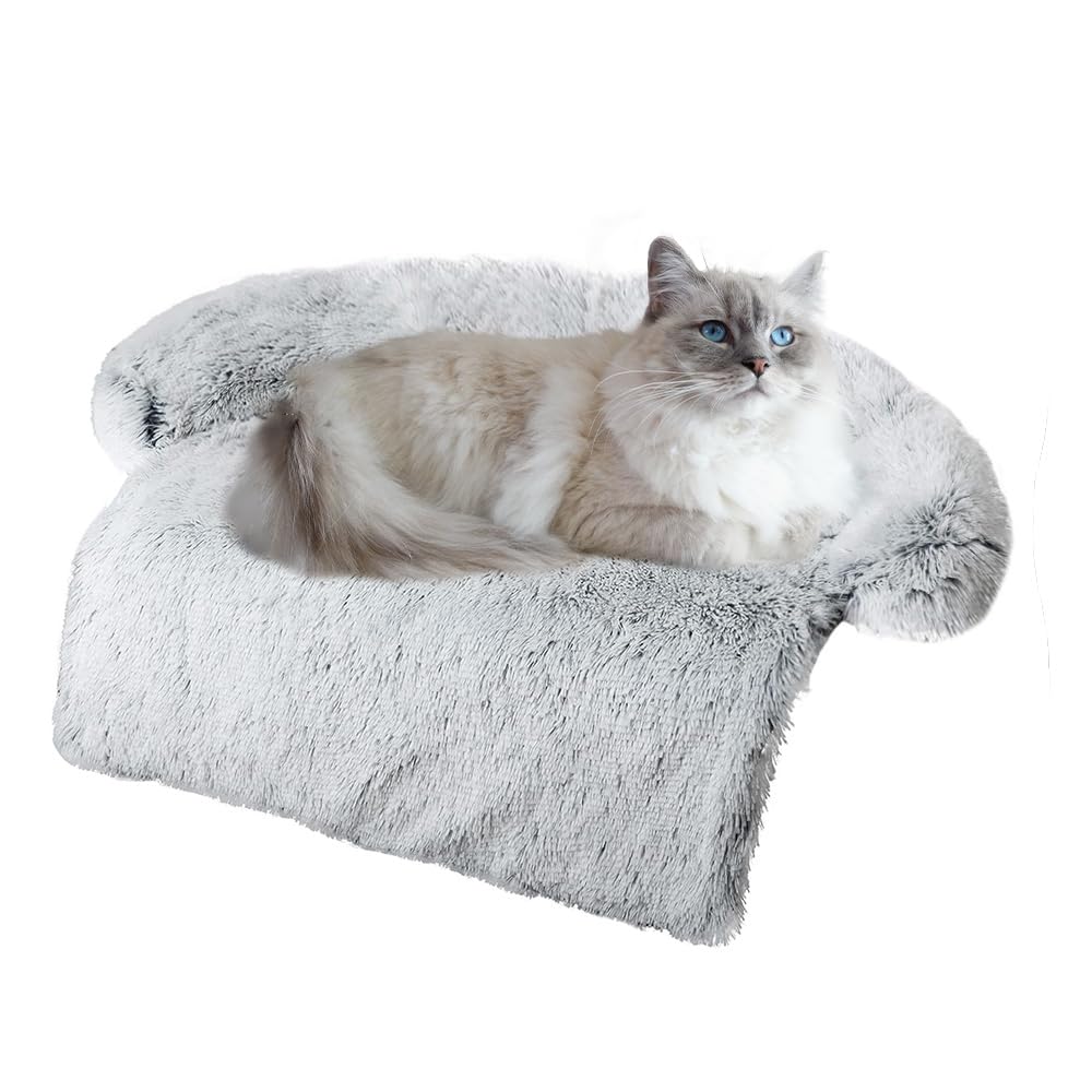 Tinaco Luxurious Calming Dogs/Cats Bed Mats, Washable Removable Couch Cover, Plush Long Fur Mat for Pets, Waterproof Lining, Perfect for Small, Medium and Large Dogs and Cats (Gradient Gray, M)