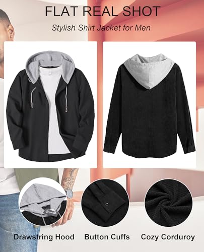 COOFANDY Men's Corduroy Jacket Long Sleeve Regular Fit Button Down Winter Shirt Shacket