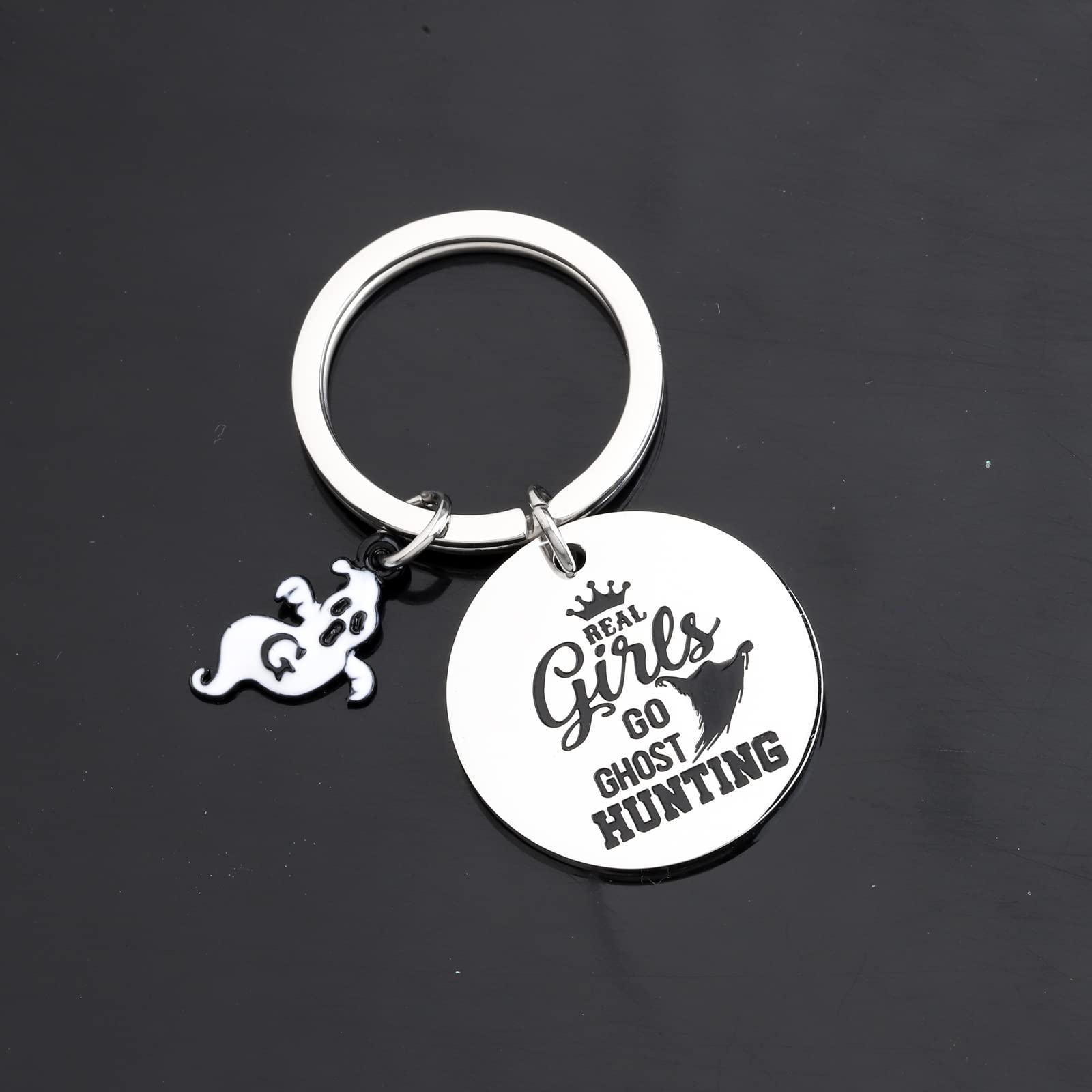 TIIMG Funny Paranormal Gift Real Girls Go Ghost Hunting Keychain for Ghost Hunter (GHOST HUNTING)