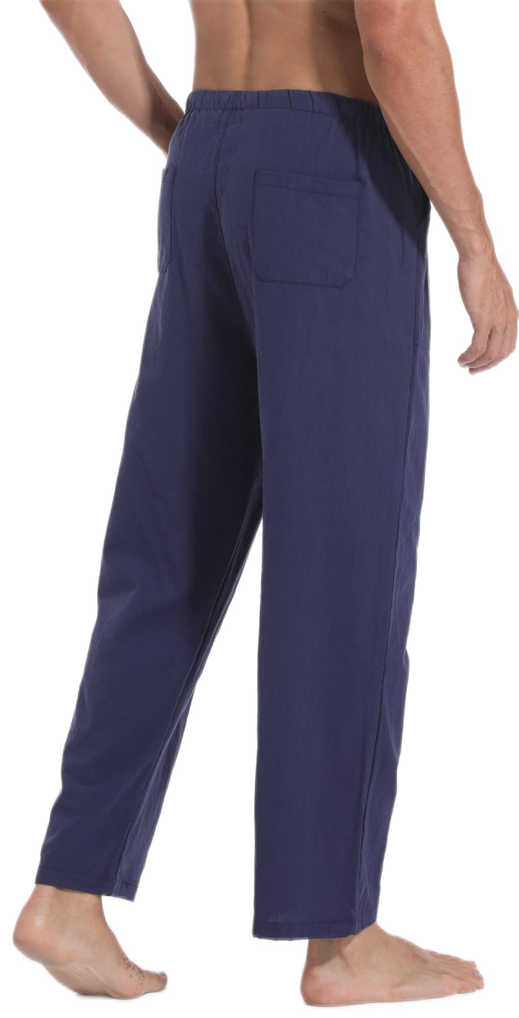 perdontoo Mens Linen Loose Casual Lightweight Elastic Waist Yoga Beach Pants (X-Large, Navy)