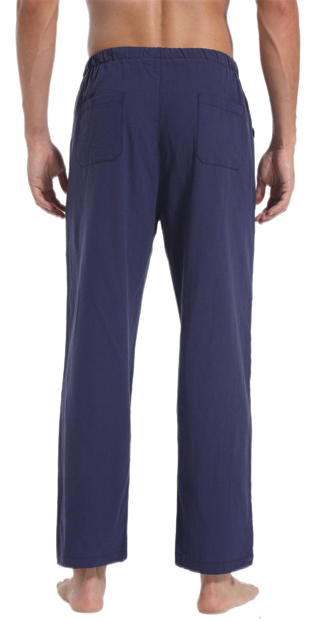 perdontoo Mens Linen Loose Casual Lightweight Elastic Waist Yoga Beach Pants (X-Large, Navy)