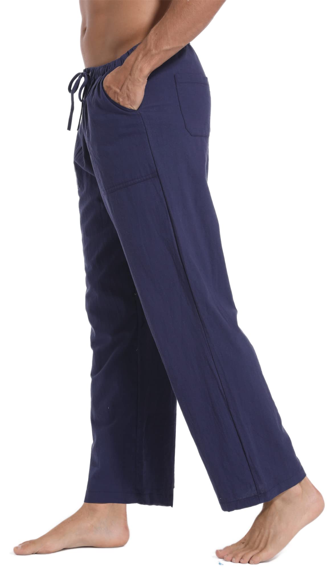perdontoo Mens Linen Loose Casual Lightweight Elastic Waist Yoga Beach Pants (X-Large, Navy)