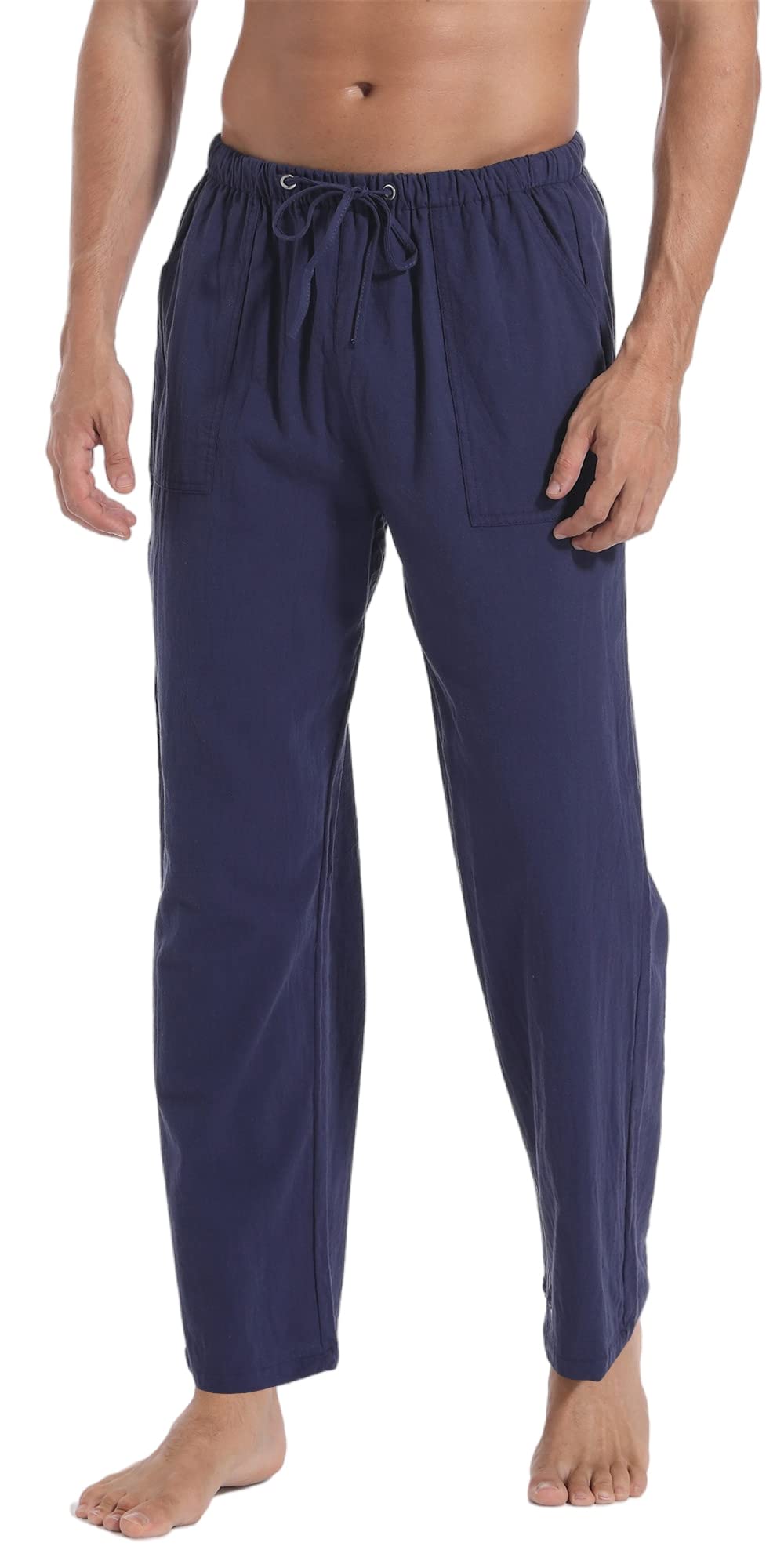 perdontoo Mens Linen Loose Casual Lightweight Elastic Waist Yoga Beach Pants (X-Large, Navy)