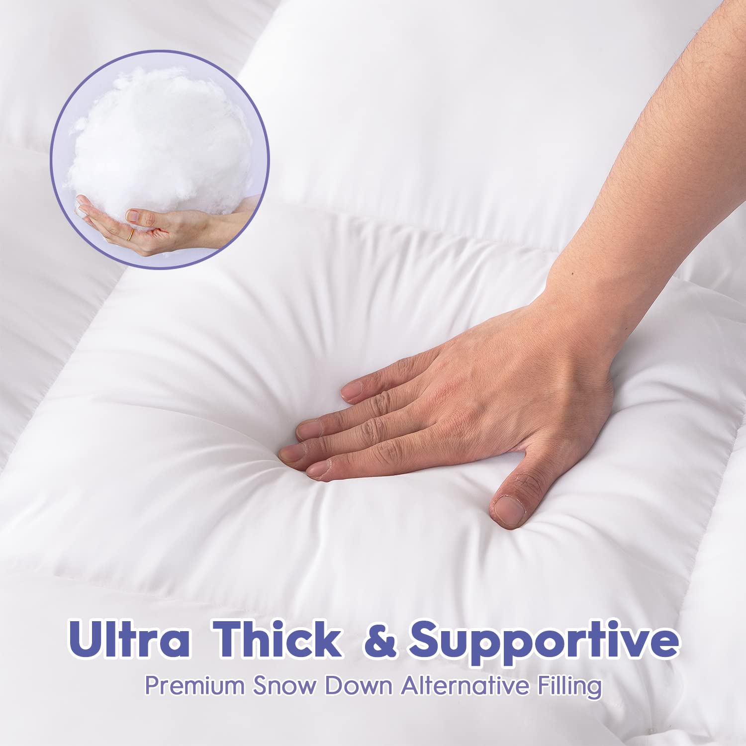 ABENE Mattress Topper Short Queen for Back Pain Relief, Extra Thick Mattress Pad Pillowtop, Soft Mattress Protector Cover with 8"-21" Deep Pocket, Overfilled Down Alternative Filling (White)